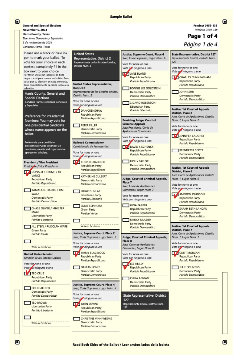 Sample Ballot – Harris County Republican Party Precinct 0459 – Audra Deaver