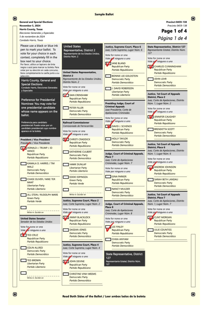 Sample Ballot – Harris County Republican Party Precinct 0459 – Audra Deaver
