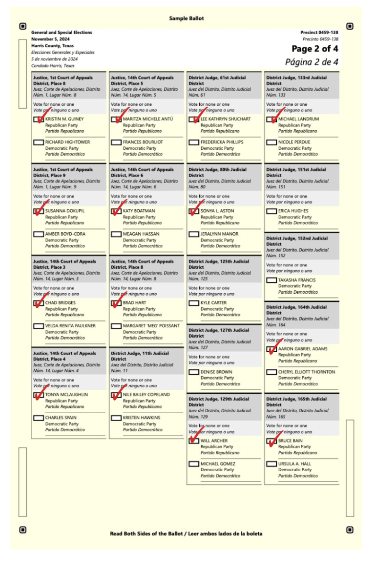 Sample Ballot – Harris County Republican Party Precinct 0459 – Audra Deaver