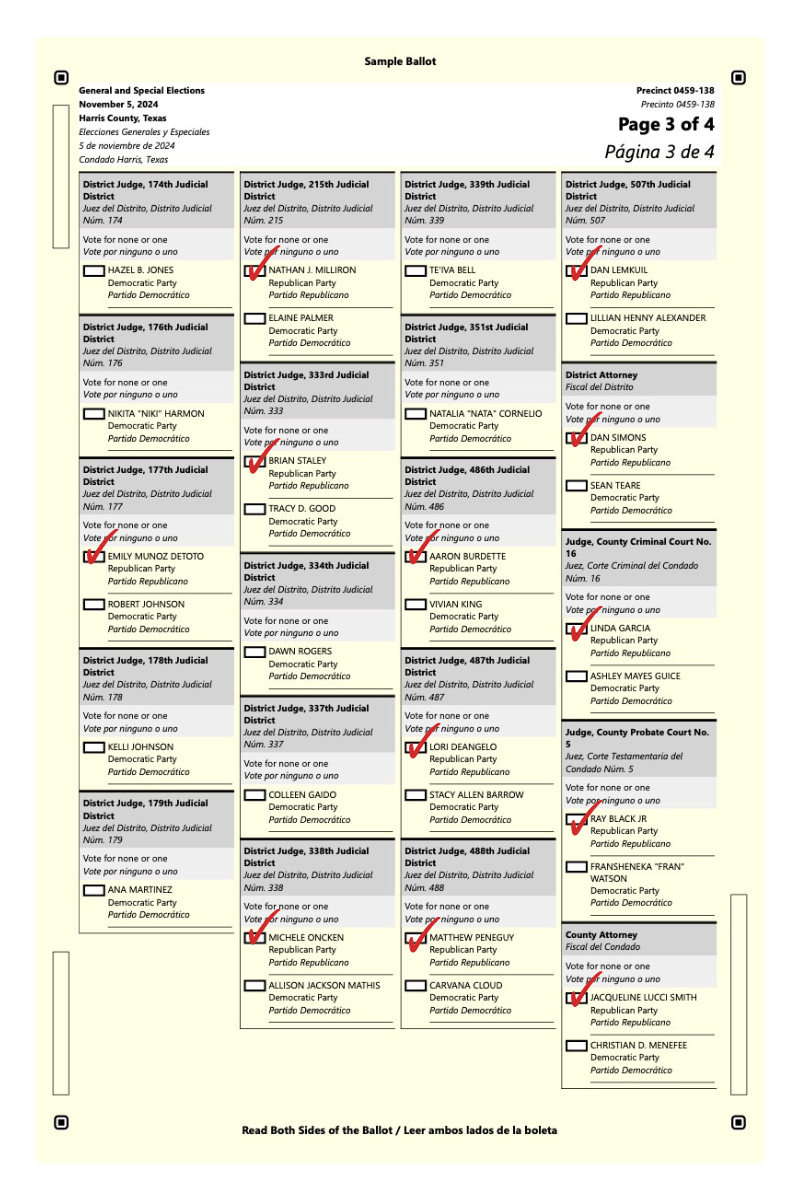 Sample Ballot – Harris County Republican Party Precinct 0459 – Audra Deaver