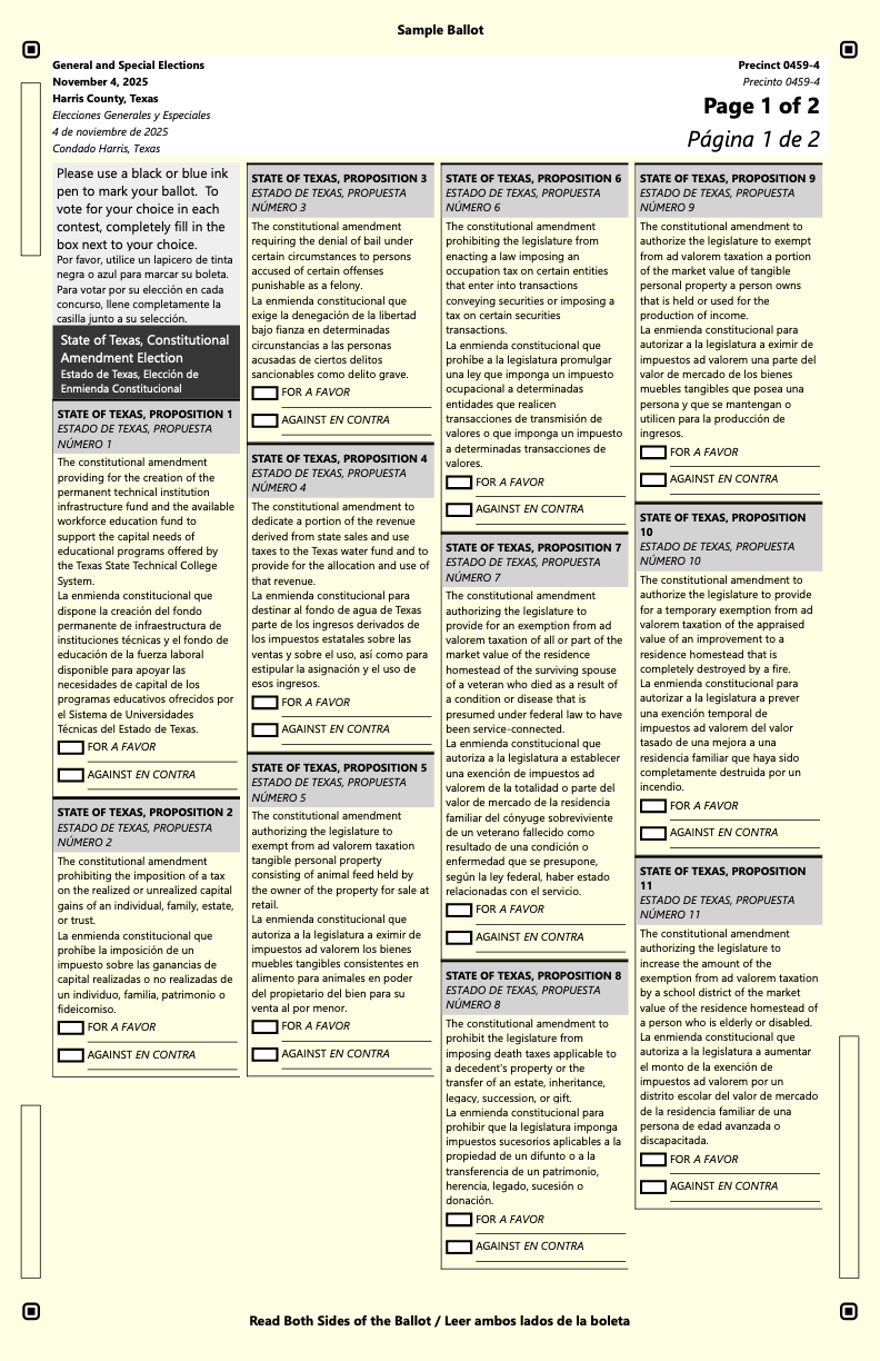 Sample Ballot – Harris County Republican Party Precinct 0459 – Audra Deaver