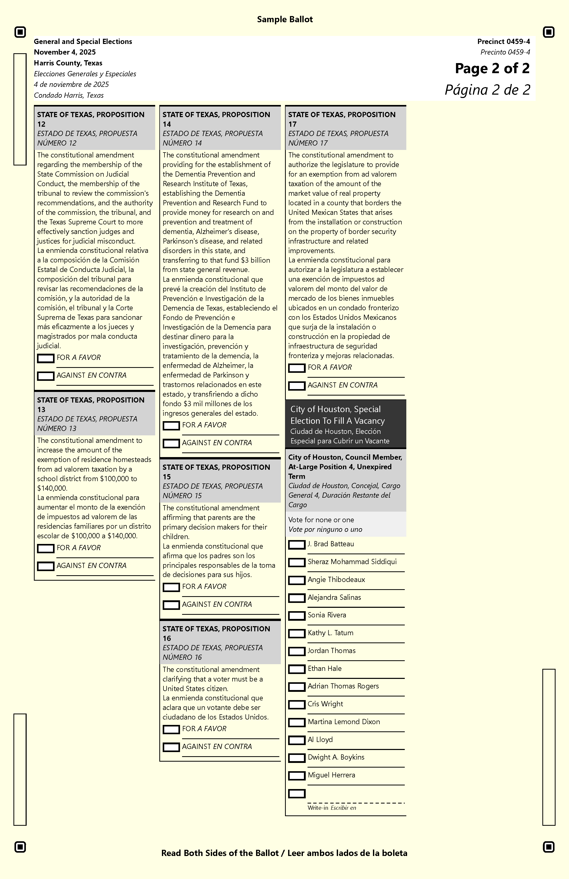 Sample Ballot – Harris County Republican Party Precinct 0459 – Audra Deaver